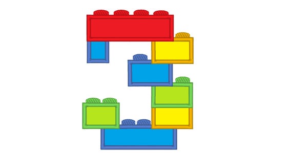 Lego Birthday number 3 machine embroidery assorted sizes