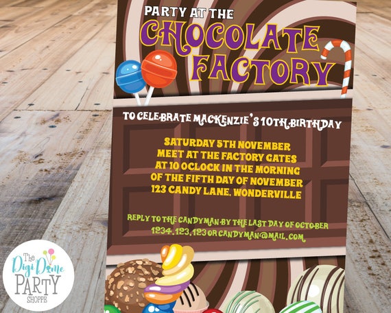 Chocolate Factory/Candy Printable Party Invitation Template, 5x7in ...