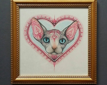 Sphynx cat art | Etsy
