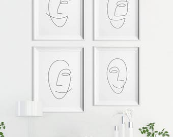 Printable Abstract Face Set of 3 One Continuous Line Print