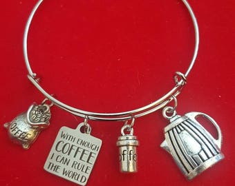 Coffee Lover Charm Bracelet Coffee Charm Bracelet Java Charm