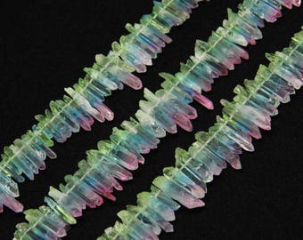 Rough Cyan Quartz Rock Crystal Graduated Stick Points Pendants