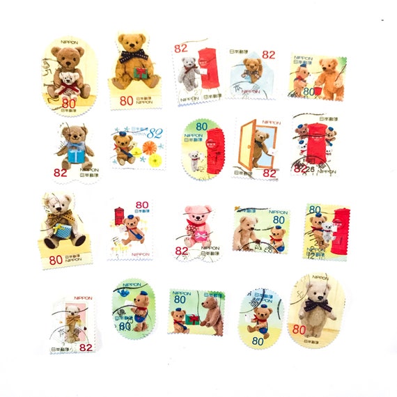 20 x Posukuma & Teddy Bear cute Japanese used postage stamps