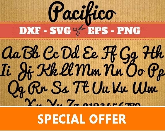Polices SVG pour cricut Monogramme Pacifico svg alphabet de