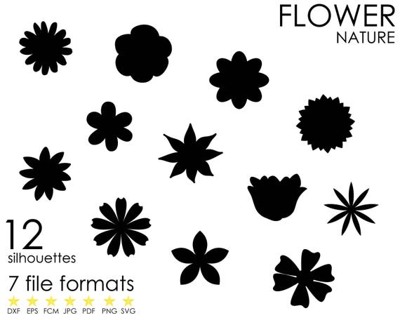 12 Silhouettes Flower Flowers Nature dxf eps fcm jpg