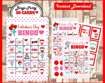 Printable Valentine Bingo 50 boards 4 x 4 3 x 3. 1 x 4