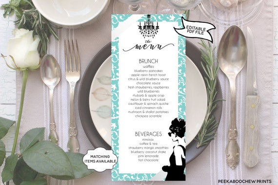 Breakfast at Tiffany's BRUNCH MENU Printable Editable