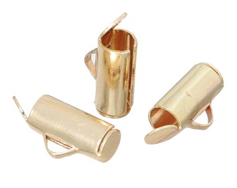 12 gold ornate jewelry End Caps for leather cord. Large 5.9mm