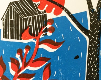 Mountain linocut | Etsy