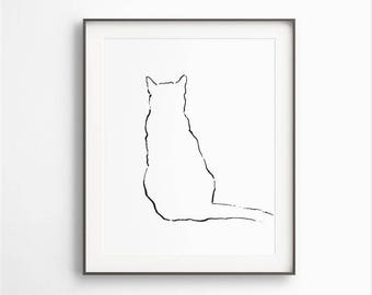 Cat line drawing | Etsy
