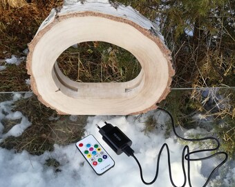 Small LED Log Light Table Lamp Desk Light Real Wooden Log