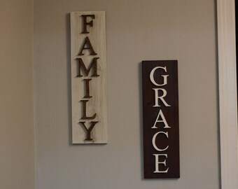 Early looking Vertical Antique Primitive FAMILY Wooden Sign