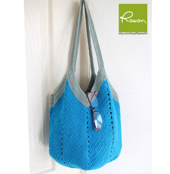 Crochet rope bag Blue crochet market bag crochet beach bag