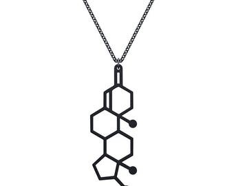 Silver Testosterone Molecule Necklace Hormone Jewelry Male