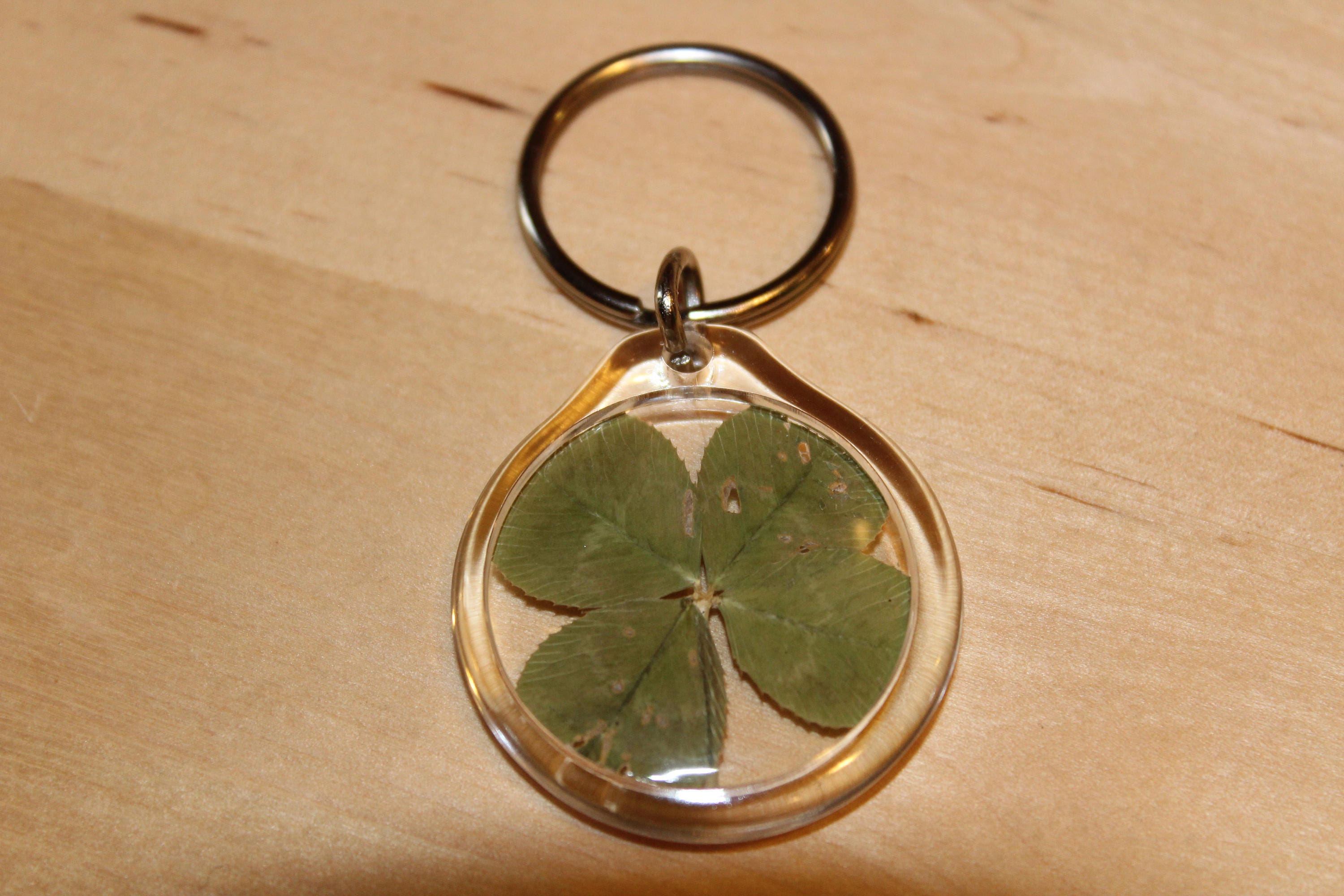 Small Real Four Leaf Clover Key Chain Lucky Charm Keychain