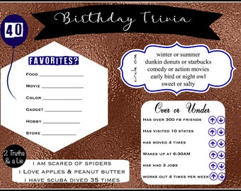 40th birthday trivia | Etsy