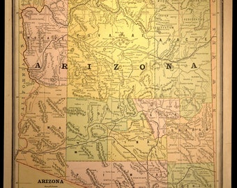 Vintage arizona map | Etsy