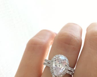 Rose Gold Ring Set. Sterling Silver Rose Gold Plated Pear