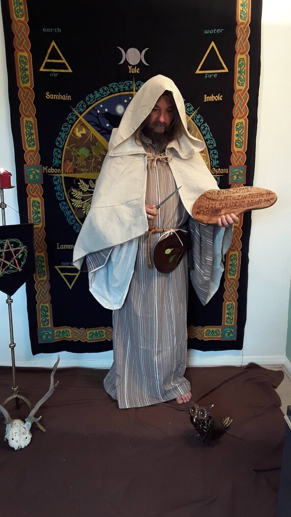 Druid robe hooded cape & medicine pouch Complete outfit