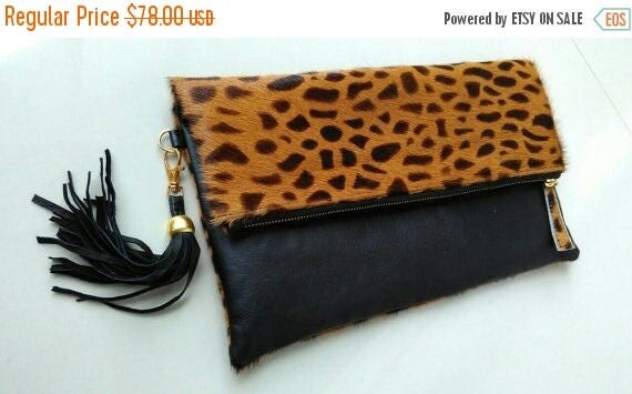 5% OFF Leopard clutch with tassel foldover clutch leopard