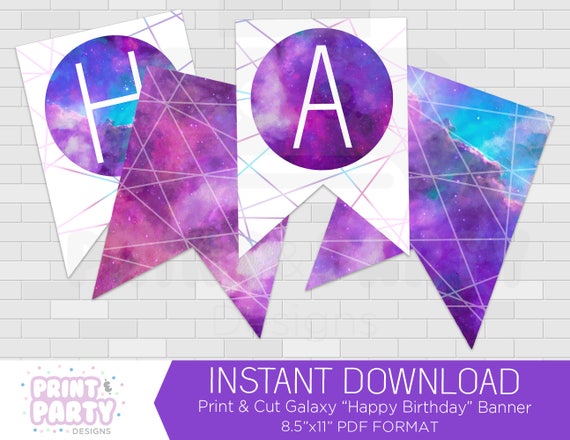 Printable Galaxy Happy Birthday Banner, Galaxy Birthday Party, Teen ...