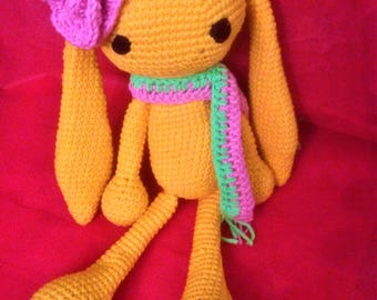 Snoozy Grey Bunny with Blanket & Pillow Hand-knitted bunny