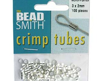 100-2x2 Sterling Silver Crimps .925 Crimp Bead Tubes Tubes