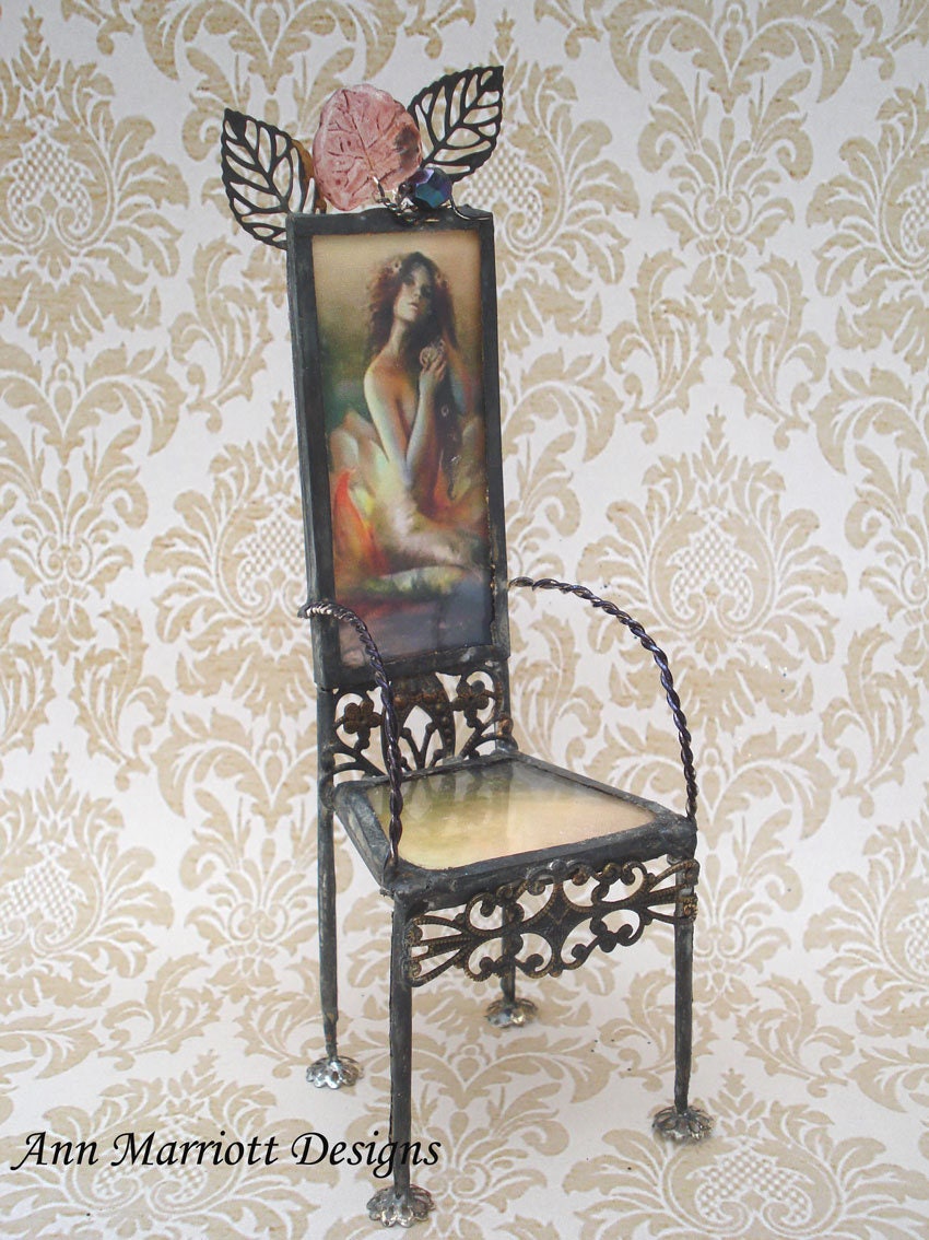 OOAK Miniature Fairy Chair Throne Stained Glass Heirloom A