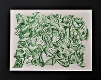 Green abstract art | Etsy