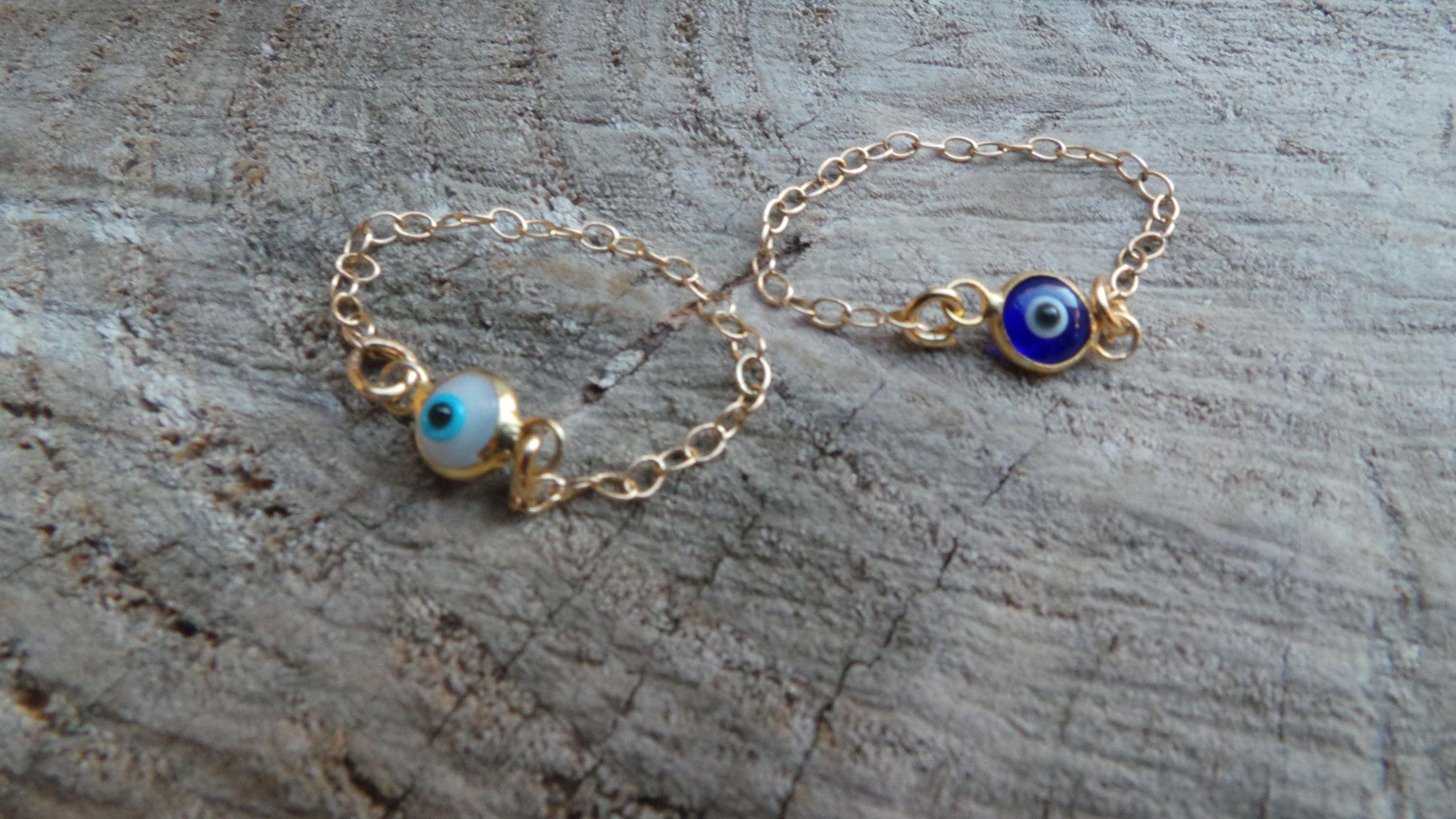 Evil eye ring.Evil eye chain ring. Gold fill evil eye ring. Dainty evil ...