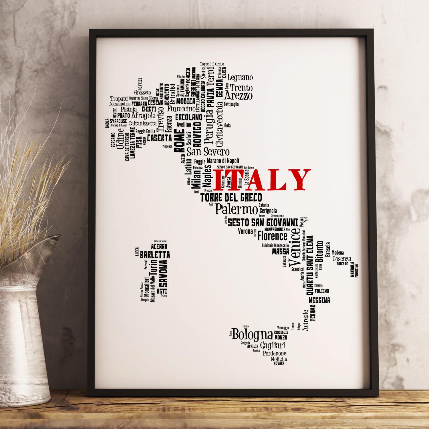 Italy Map Art Italy Art Print Italy City Map Italy