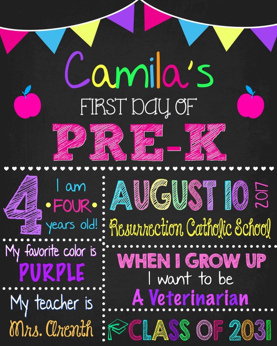 First Day of School Sign First Day of Pre-K Any Grade