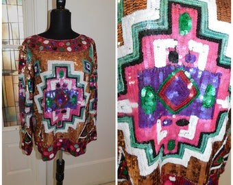 Rainbow sequin top | Etsy