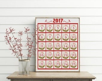 Printable Advent Calendar Countdown Christmas Number 1-25