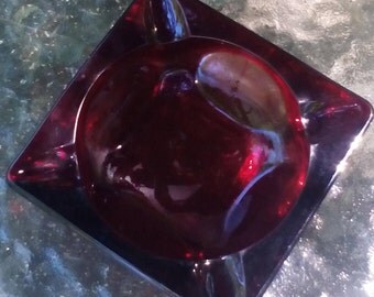 Red glass ashtray | Etsy
