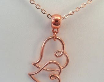 Two hearts necklace Double hearts necklace Rose gold