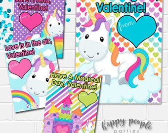 Rainbow Unicorn Valentines Printable DIY Instant Download