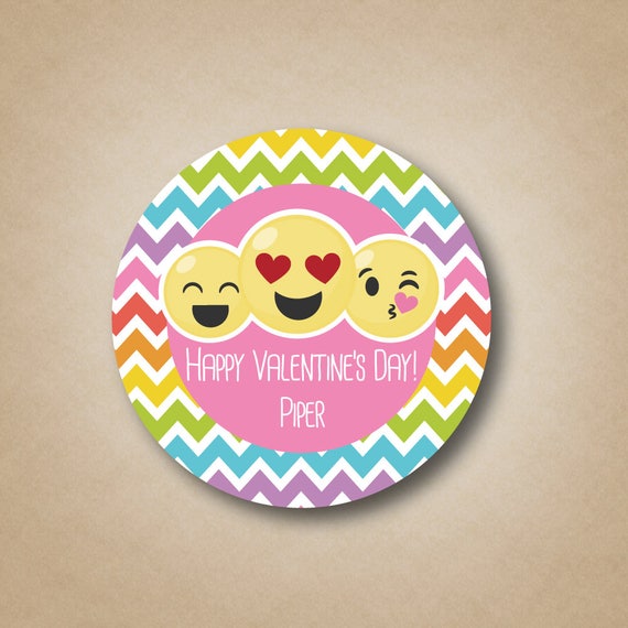 Kids Valentine Stickers Personalized Emoji Valentines Chevron Rainbow ...