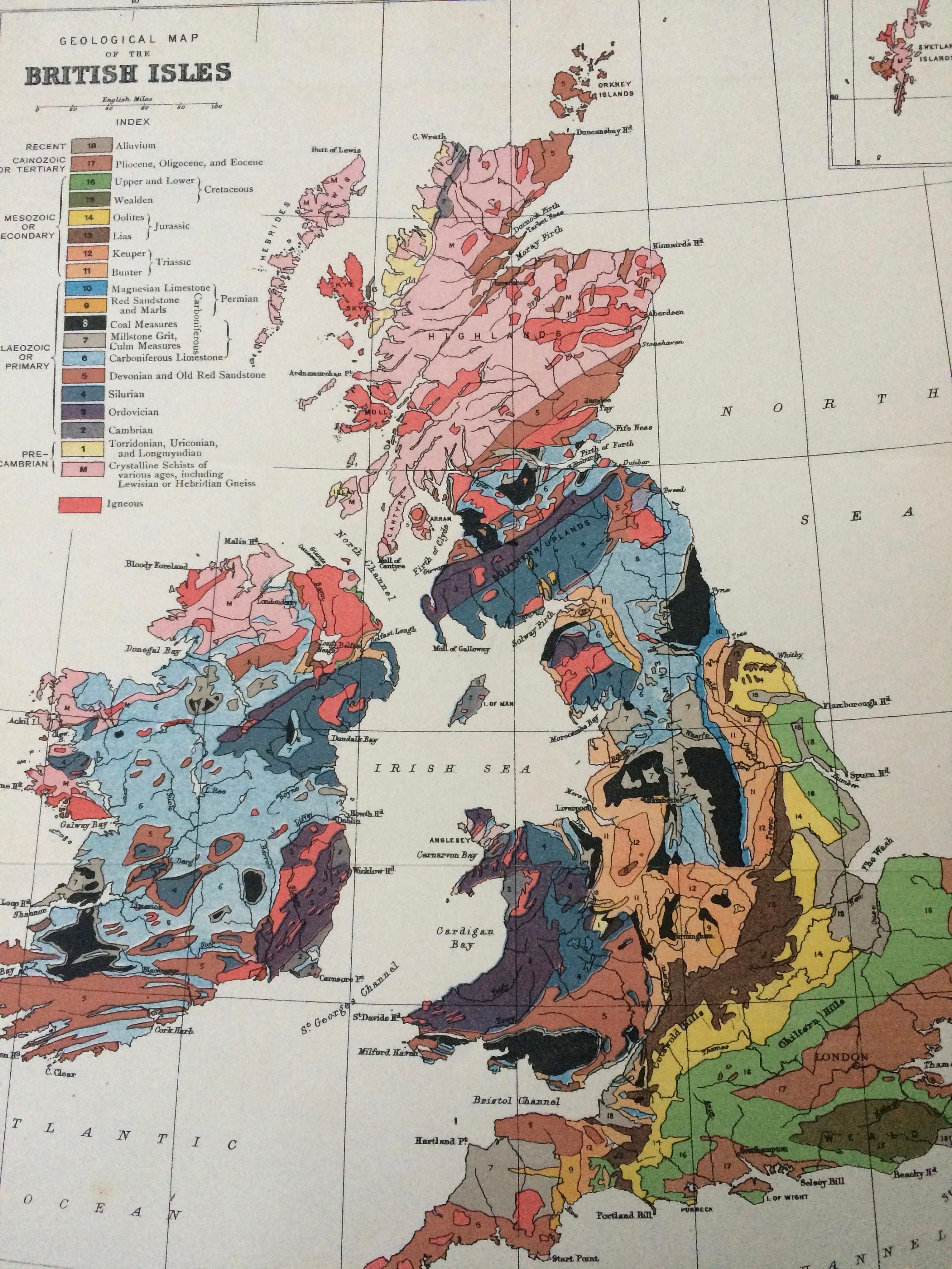 1910 Geological Map of the British Isles Original Antique Map - Geology ...