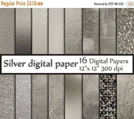 40%SALE Silver Digital Paper: SILVER FOIL Papers