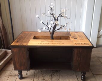 Repurposed wine box coffee table