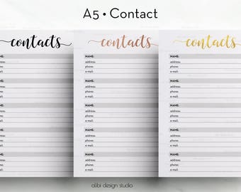 Personal Contact Page Printable INSTANT DOWNLOAD Wonderful