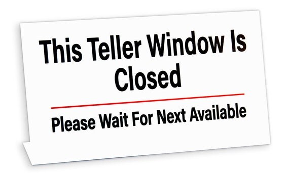 Teller Window Closed L Style Counter Sign Plastic 5 Pack
