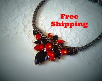 Bold red necklace | Etsy