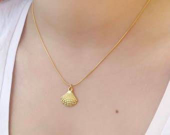 Gold shell necklace tiny shell necklace sea shell necklace