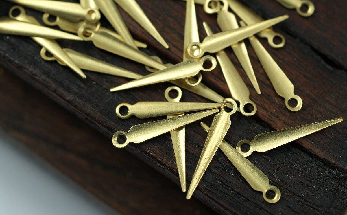 Brass Spike Charm 50 Raw Brass Spike Charms 17x3mm A0266