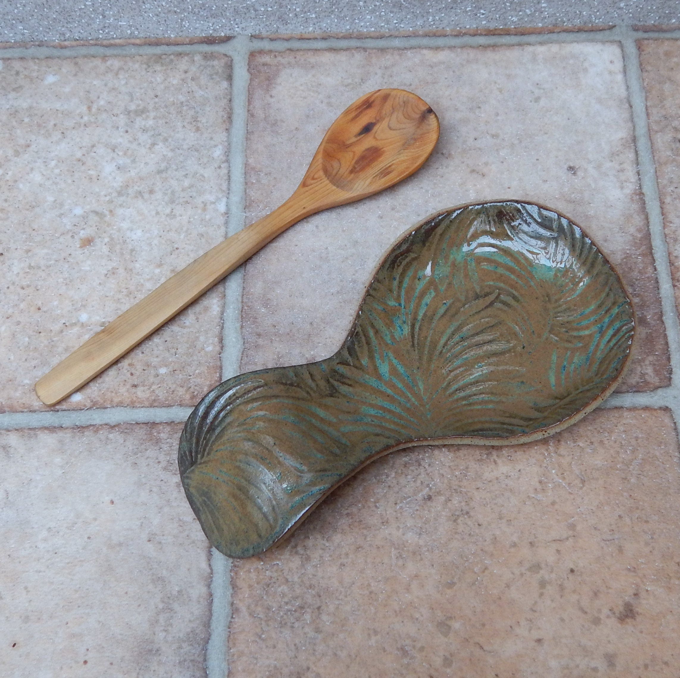 Spoon rest in textured stoneware handmade pottery ceramic