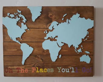 Wood world map | Etsy