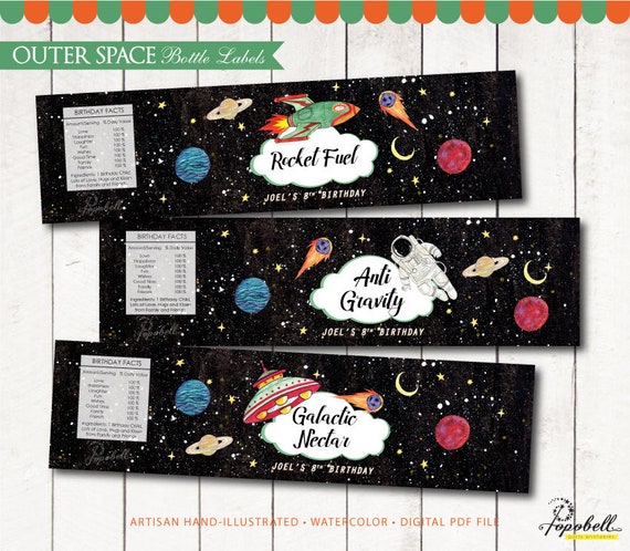 Outer Space Bottle Labels Printable. Astronaut party. Space Party ...