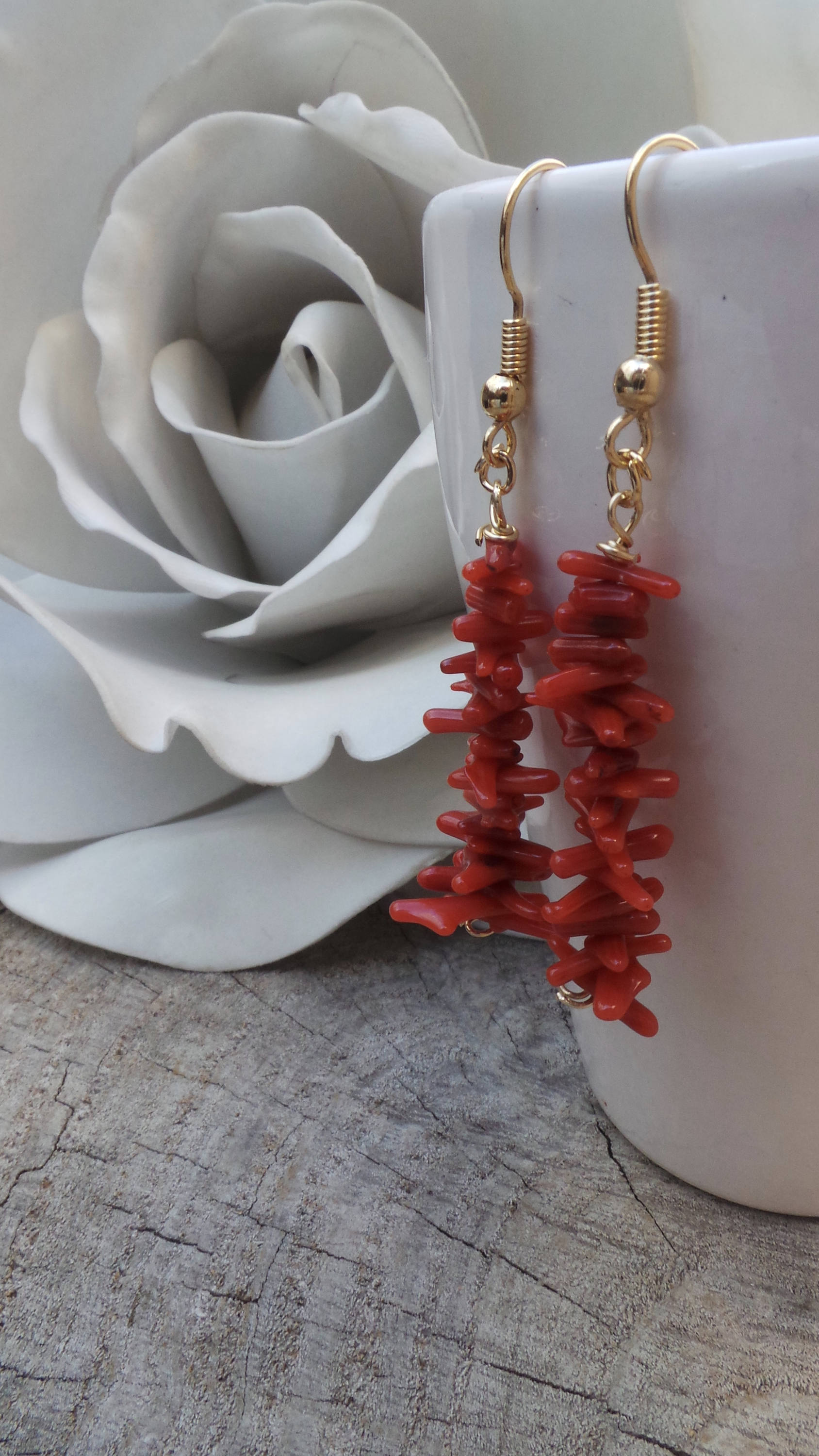 Coral earrings. Red coral earrings. Dangle earrings. Red earrings ...